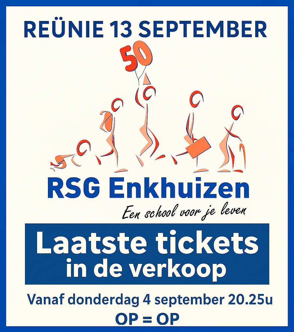 Reünie RSG Enkhuizen, er zijn nog een paar kaarten dus wees er snel bij